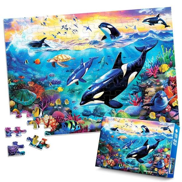 100 Piece Puzzles for Kids Ages 6-8 8-10 - Killer Whales Orca - 100 Pi ...