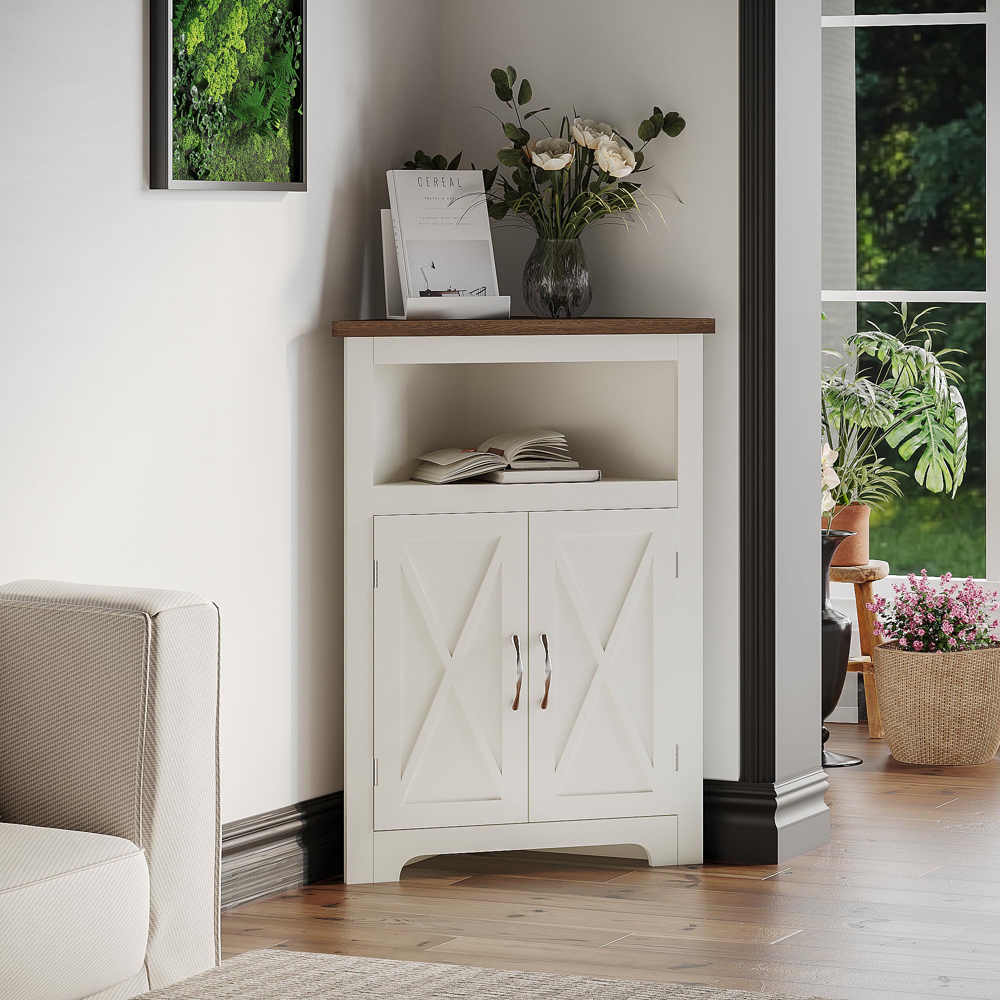 ChooChoo Farmhouse Corner Cabinet, Small Corner Storage Cabinet with ...