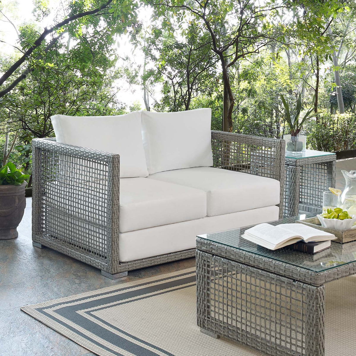 Modway EEI-2924 Aura Wicker Rattan Outdoor Patio 52" Loveseat with Cus ...