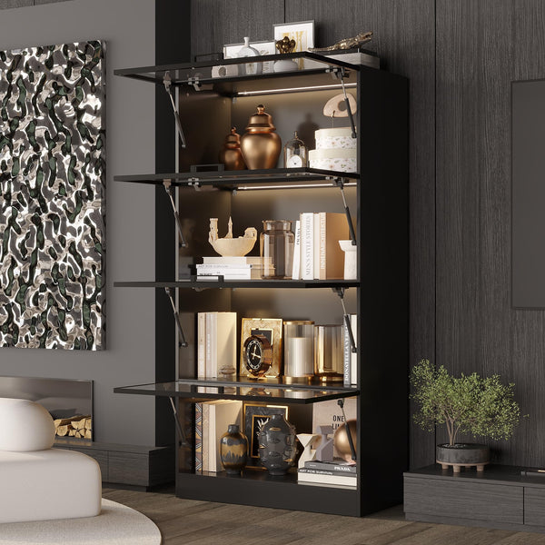 ECACAD 4 Tier Glass Display Cabinet with Light, Storage Curio Cabinet ...