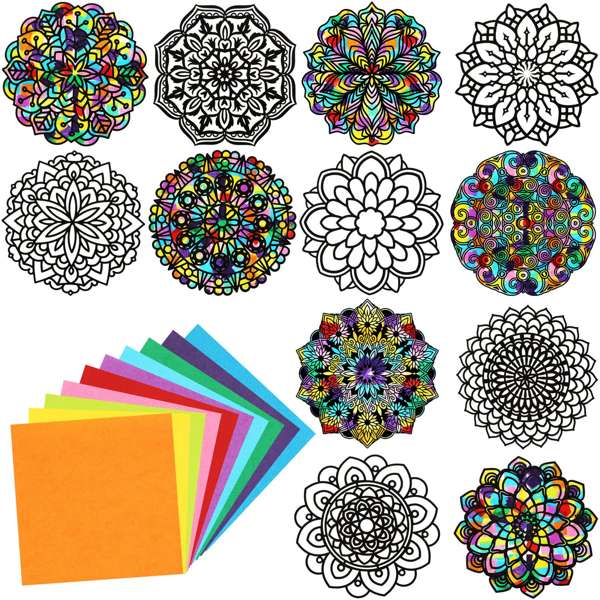 Gueevin 36 Sheet Mandala Window Clings Color Your Own Stained Glass Wi ...