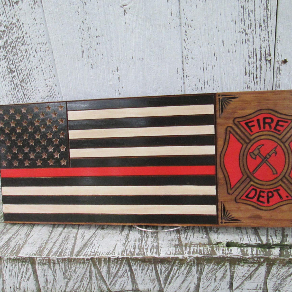 Thin Red Line Fire Fighters Flag, Custom Carved Wooden Sign, Personali ...