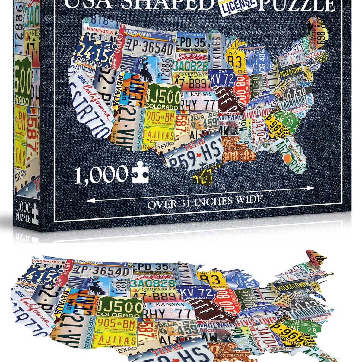 USA License Plate Map 1000 Piece Jigsaw Puzzle in the Shape of the US ...