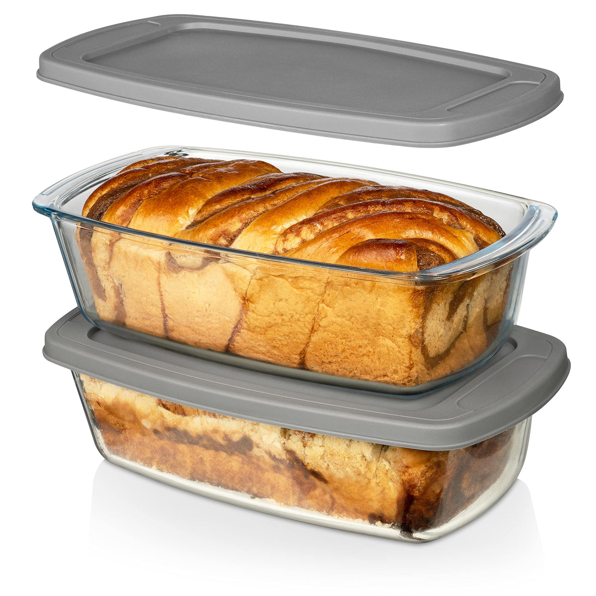 Razab LARGE 7.6 Cups/1800 ML/1.9 Qt Glass Loaf Pan with Lids (Set of 2 ...