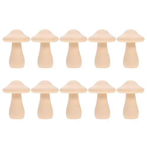 COHEALI 10pcs Wooden Mushroom Wooden Peg Figures Wood Carved Mushrooms ...
