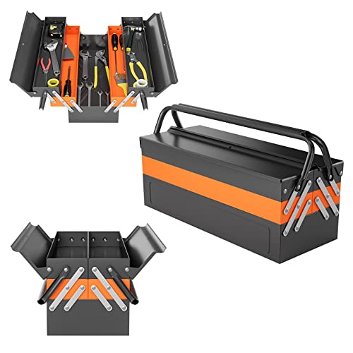 Goplus 22-Inch Metal Tool Box, 3-Layer 5-Tray Portable Folding Tool Ch ...
