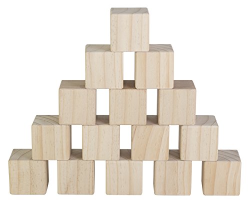 Set of 15 Large Wooden Blocks - 2 Inch Natural Wood Square Cubes - wit ...