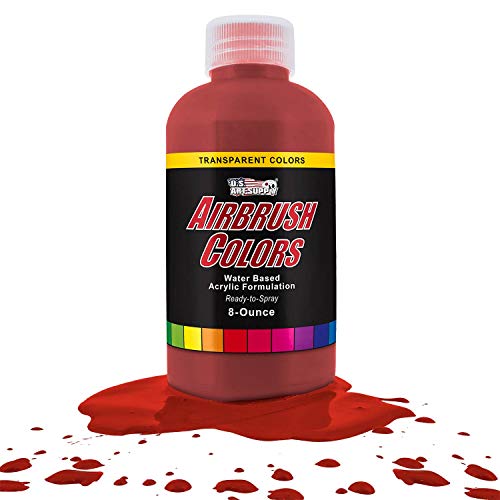 U.S. Art Supply Bright Red Transparent Acrylic Airbrush Paint 8 oz ...
