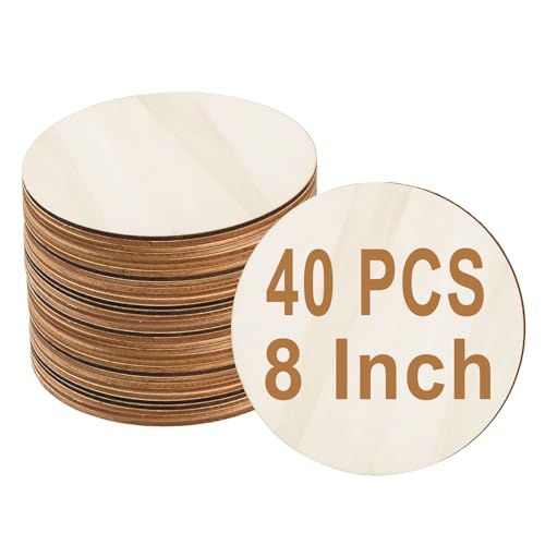 40 PCS 8 Inch Wooden Circles for Crafts, Unfinished Wooden Round ...