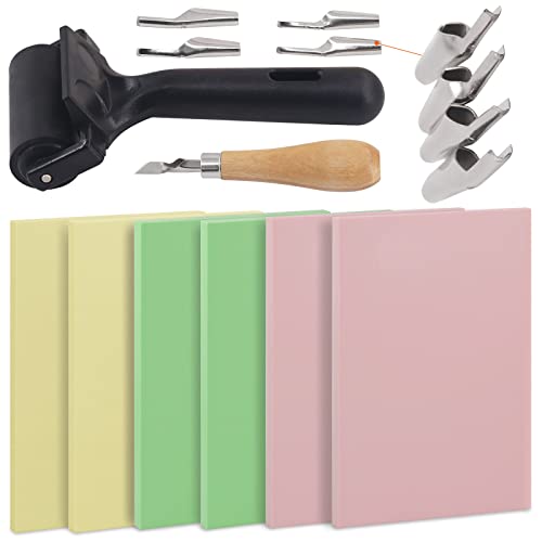 Rustark 12Pcs Rubber Stamp Making Kit with Stamp Block, Rubber Brayer ...