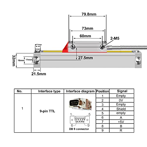 IP55 Linear Scale Encoder 5um 420mm (16") Travel Length for Lathe ...