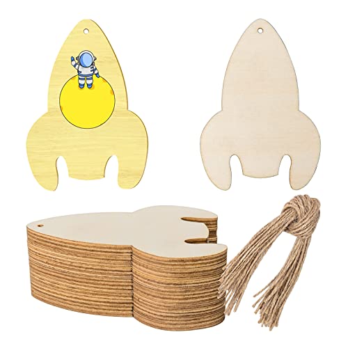 Rocket Wooden Outer Space Wood with Twines Art Unfinished Ornaments for ...