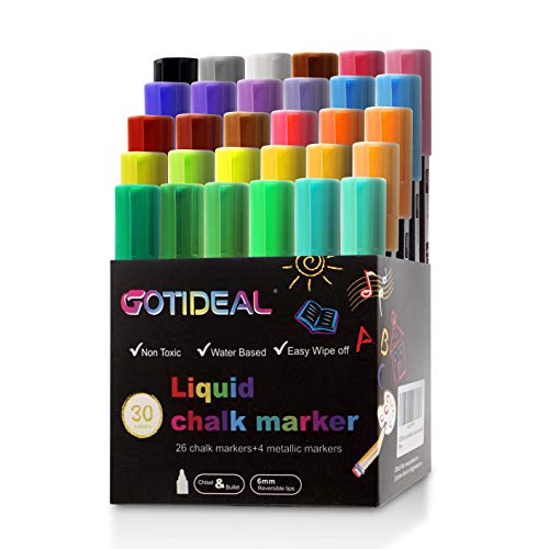 GOTIDEAL Liquid Chalk Markers, 30 colors Premium Window Chalkboard Neo ...