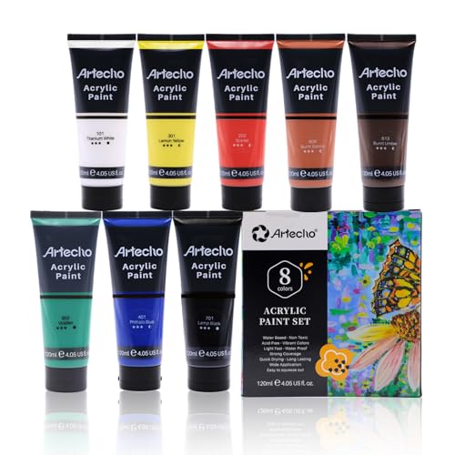 Artecho Professional Acrylic Paint Set, 8 Primary Colors (120ml / 4.05 ...