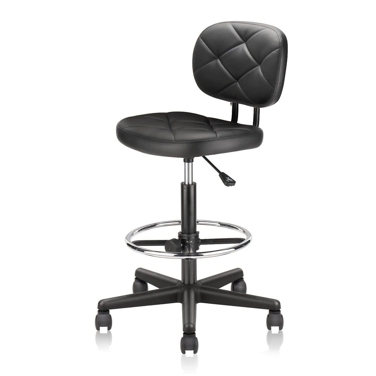 KLASIKA PU Leather Rolling Stool with Foot Rest and Back Support, Adju ...
