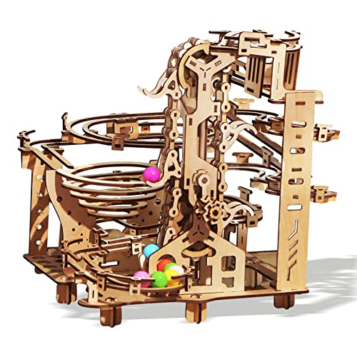 Wooden Marble Run Kit - 3D Puzzle Wood Colored Balls Run Stepped Hoist with 3-Stepped Lift ...