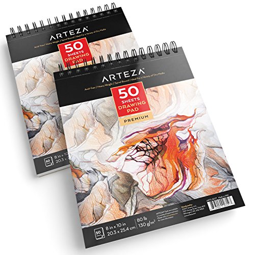 ARTEZA Drawing Pad 8x10 Inches, Pack of 2, 50 Pages Each, Drawing Note ...