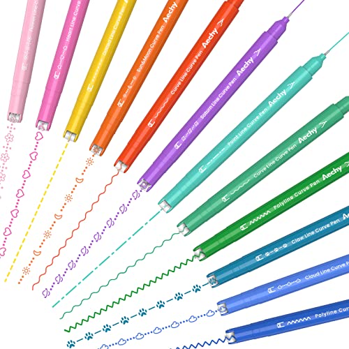 AECHY 12PCS Colored Curve Pens for Note Taking, Dual Tip Pens with 10 ...