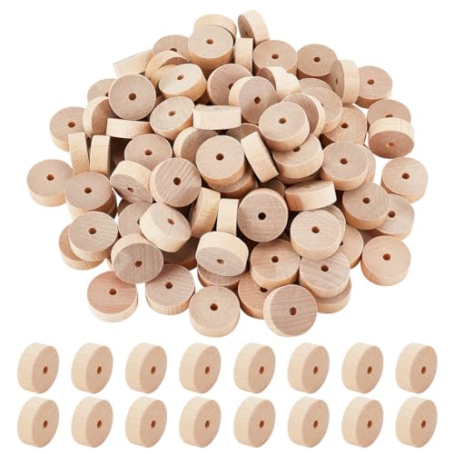 OLYCRAFT 150Pcs 1.4x0.4 Inch Wooden Craft Wheels 5mm Hole Unfinshed Wo ...