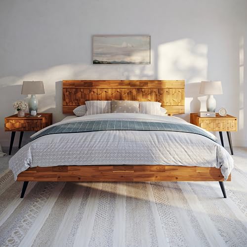 Georgina Mid Century Modern King Bed Frame with Handcrafted Geometric ...
