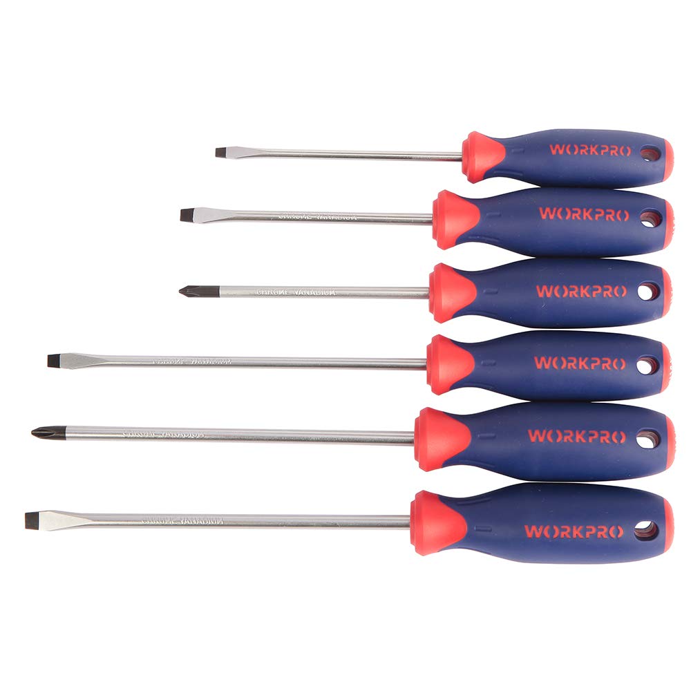 WORKPRO W000800 Screwdriver Set, Chrome-Vanadium Blades w/Magnetic Tips ...