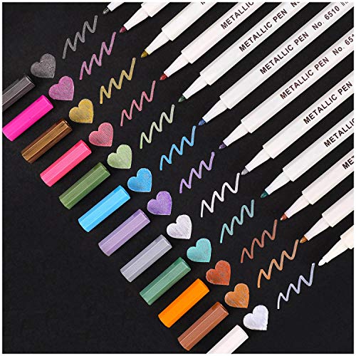 Dyvicl Metallic Marker Pens - 12 Colors Hard Fine Tip Metallic Markers ...