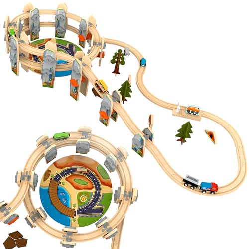 ORBRIUM 141 Pcs National Park Spiral Wooden Train Set STEAM STEM Multi ...