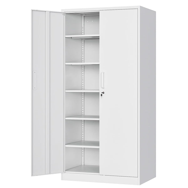 AFAIF Metal Storage Cabinet with Lock,71" White Garage Cabinet with 2 ...