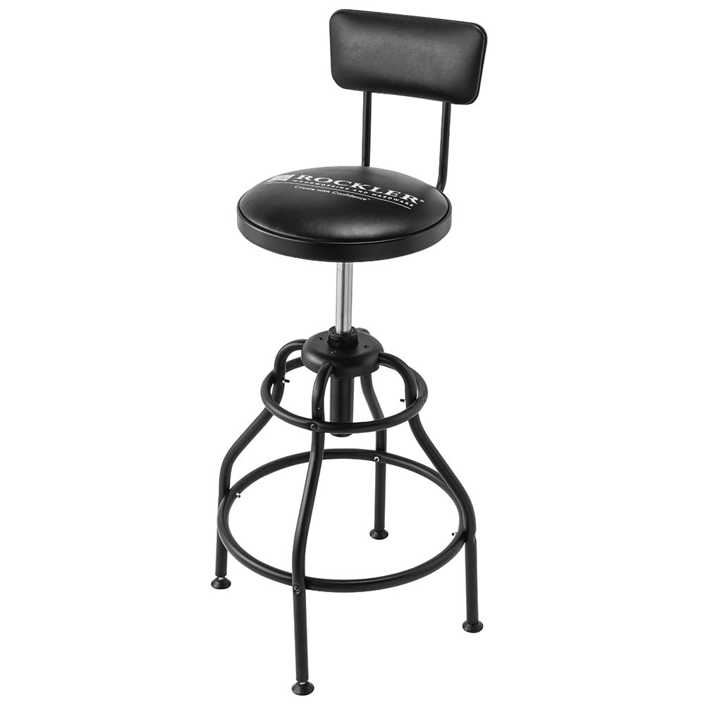 ROCKLER Pneumatic Shop Stool w/Adjustable Backrest – Matte Black Garage ...