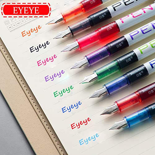 EYEYE 8 Colored Disposable Fountain Pens for Writing 8 Assorted Color ...