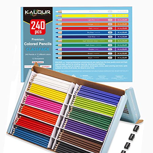 KALOUR Premium Colored Pencils,Bulk Classpack,12 Assorted Vibrant Colo ...