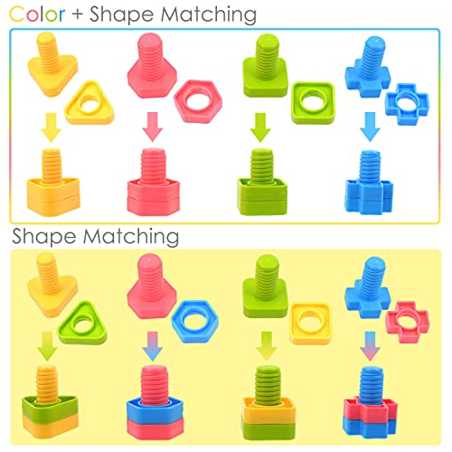 TOMYOU 32 pcs Shapes Nuts and Bolts Stacking Toys - STEM Color Sorting ...