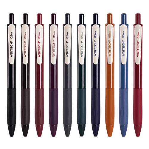 WRITECH Retractable Gel Pens Quick Dry Ink Pens Fine Point 0.5mm 10 As ...