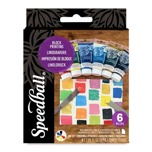 Speedball Water-Soluble Block Printing Ink Starter Set, 6 Bold Colors ...