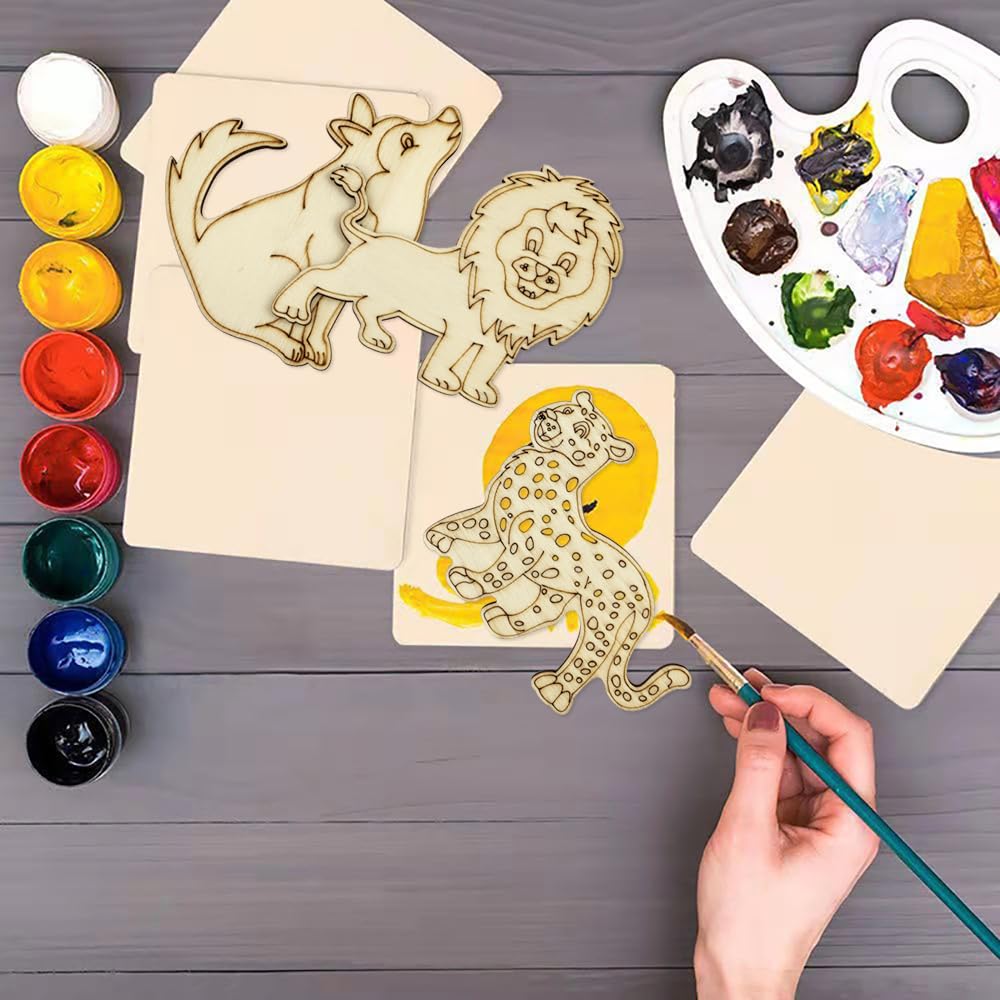 32 Pack Unfinished Wood Animal Cutouts Jungle Animal Crafts Wood Tiger ...