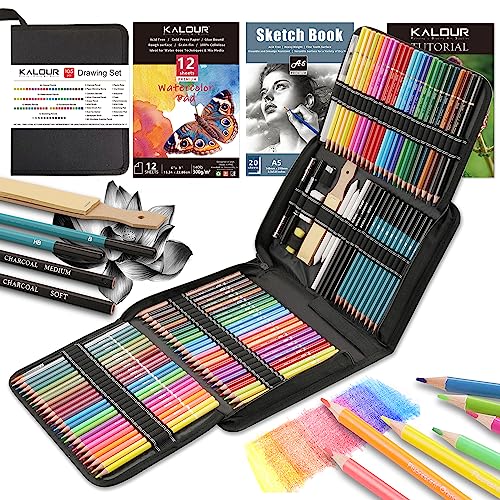 KALOUR 106 Coloring Sketching Kit Set - Pro Art Supplies with Sketchbo ...