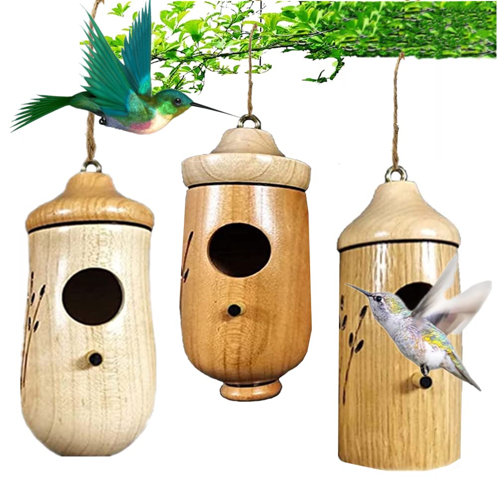 BOMEIQEE Hummingbird House, 4.5 Inches Mini Bird House, Wooden Humming ...