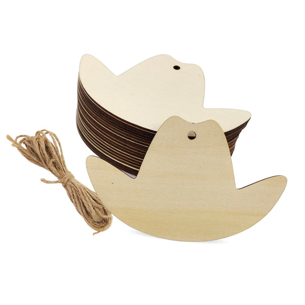 30 Pieces Wooden Cowboy Hat Tags Unfinished Wood Hanging Cowboy Hat Ta ...