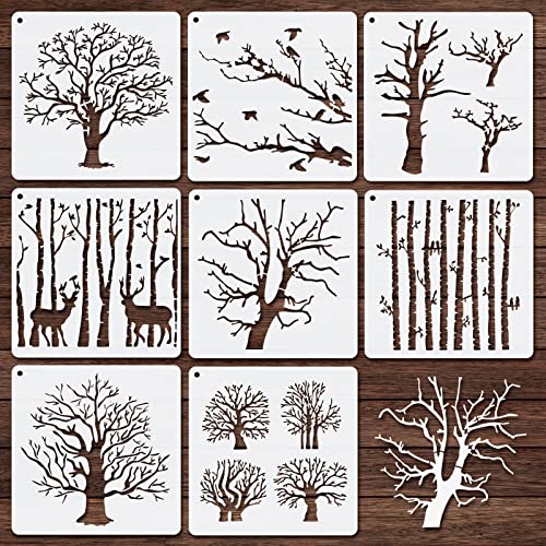 8 Pieces Reusable Tree Stencils Aspen Trees Stencils Reversed Branches ...