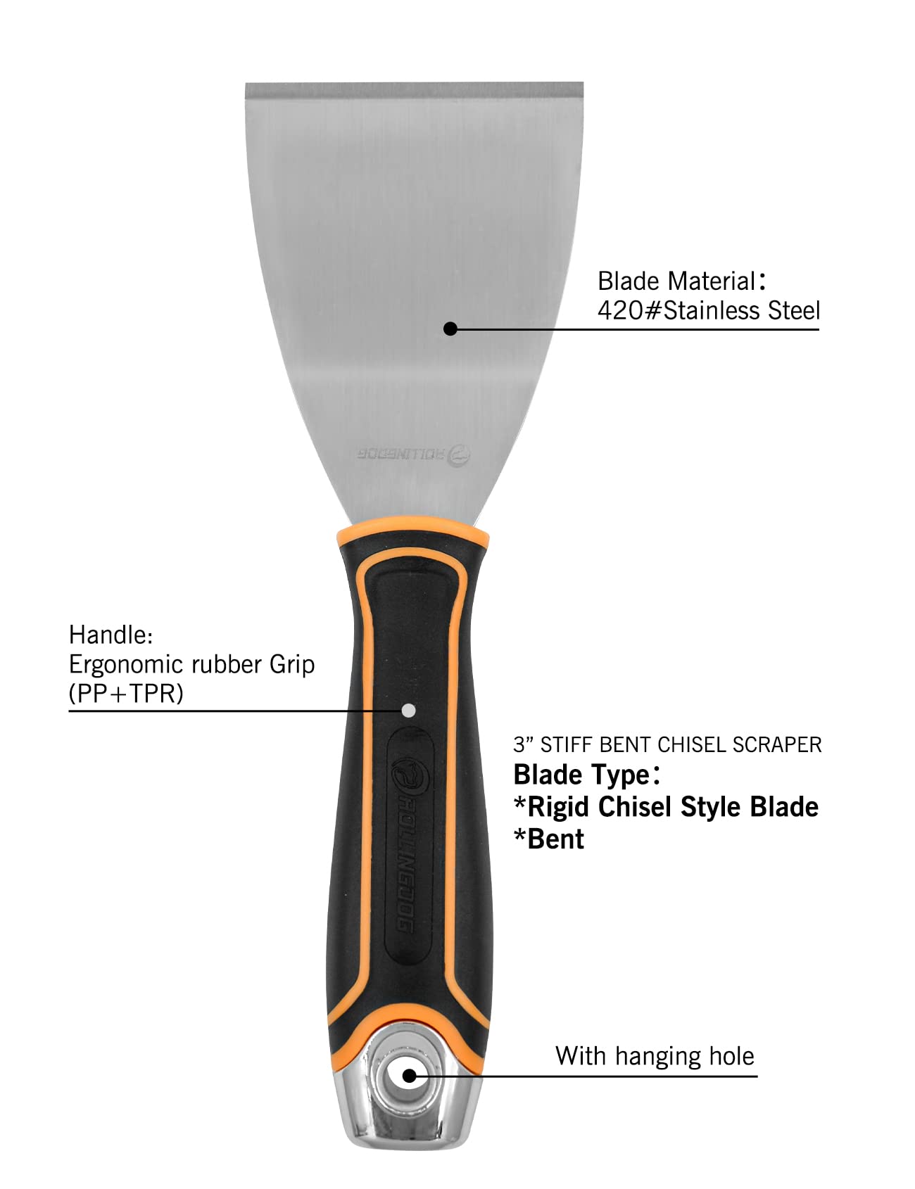 ROLLINGDOG 3 Inch Chisel Scraper Tool Hammer End - Stainless Steel and ...