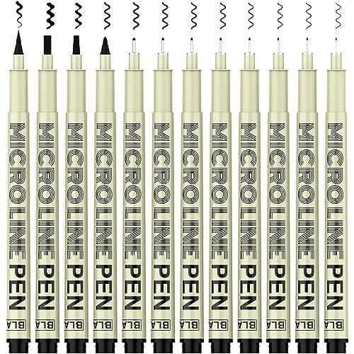 Micro-Pen Fineliner Ink Pens, 12 Pack Black Micro Fine Point Drawing ...