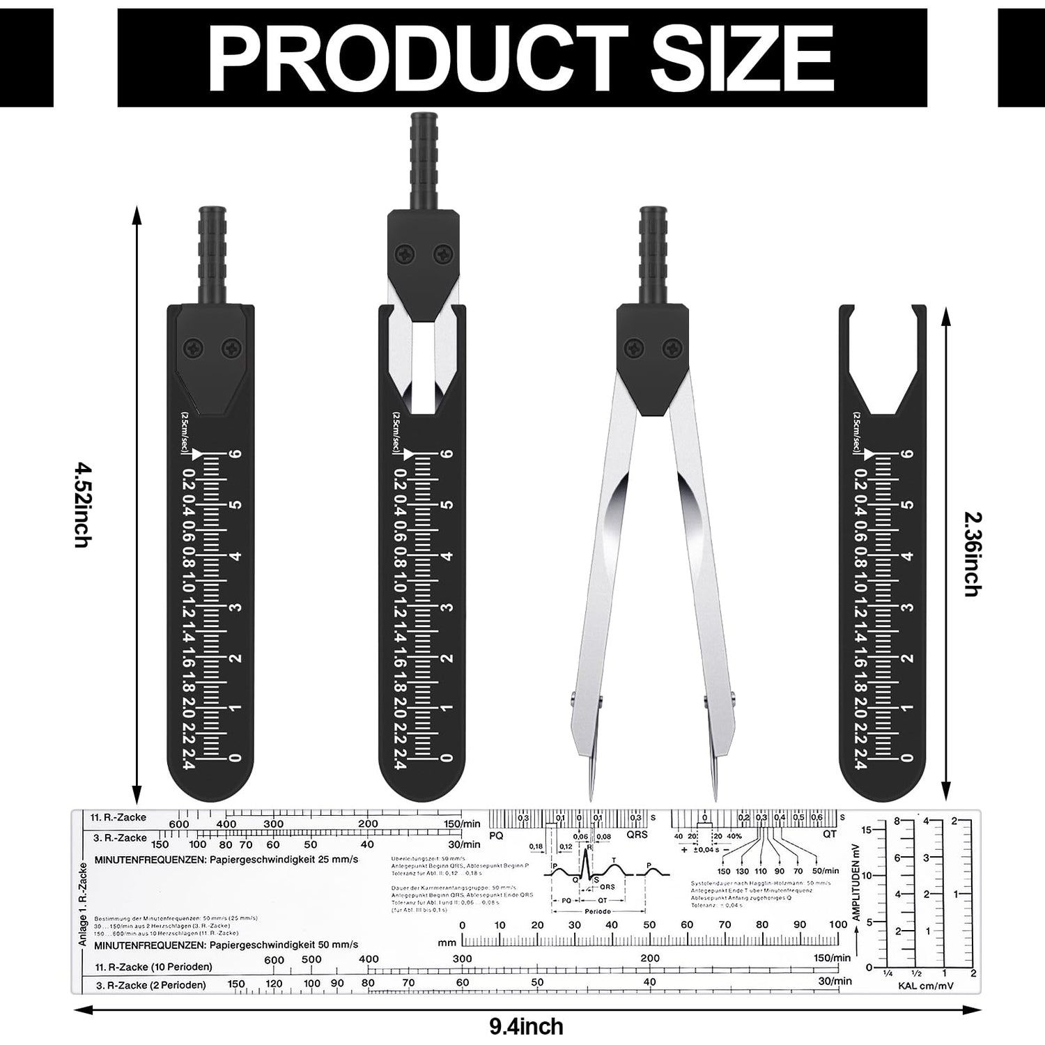 Tondiamo 2 Sets EKG Calipers and EKG Ruler Combination Set ECG Caliper ...