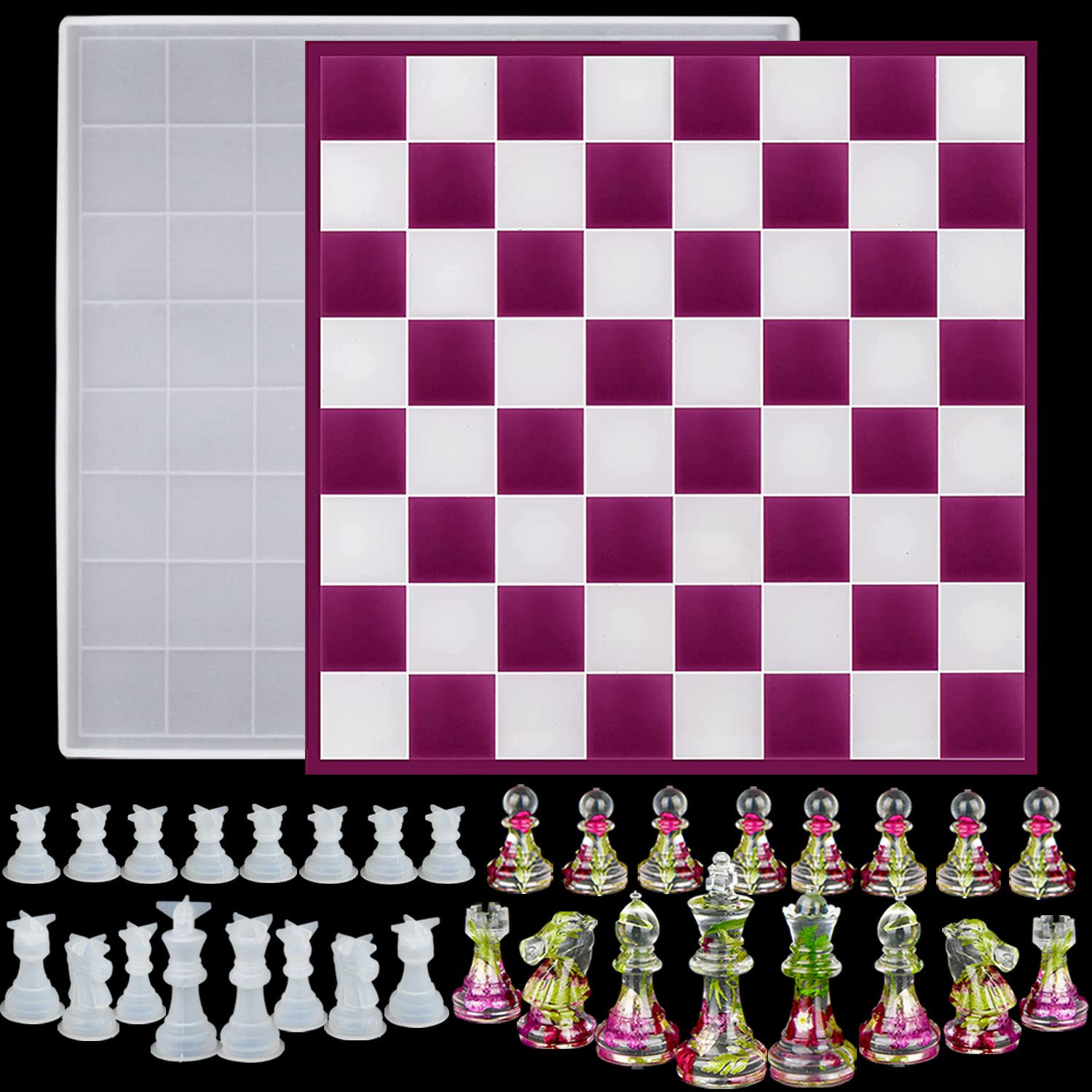 RESINWORLD 12 inches XL Large Checkers Chess Board Mold for Resin, 16 ...