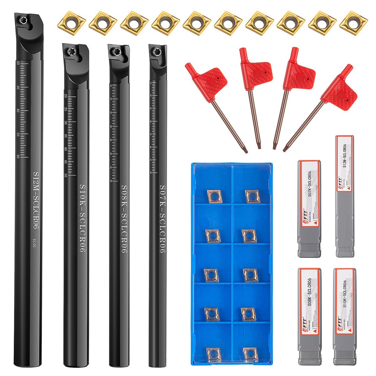 14 Pieces Lathe Boring Bar Set 4 Pieces 95 Degree S07K/ S08K/ S10K/ S1 ...