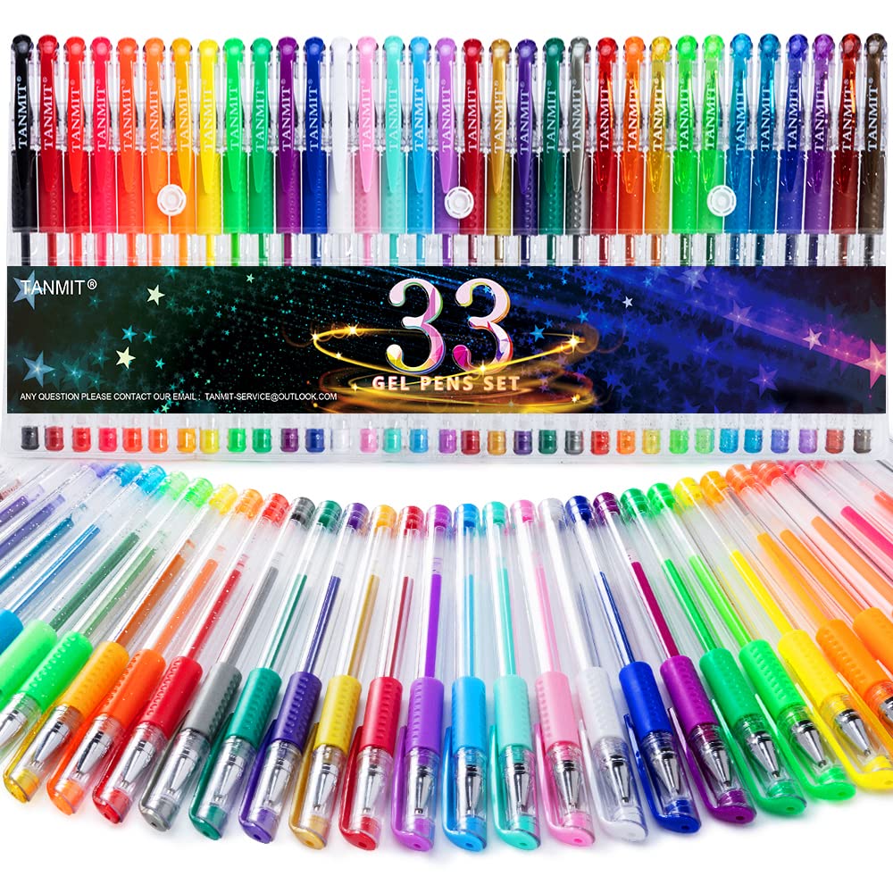 TANMIT Gel Pens, 33 Color Gel Pen Fine Point Colored Pen Set with 40% ...