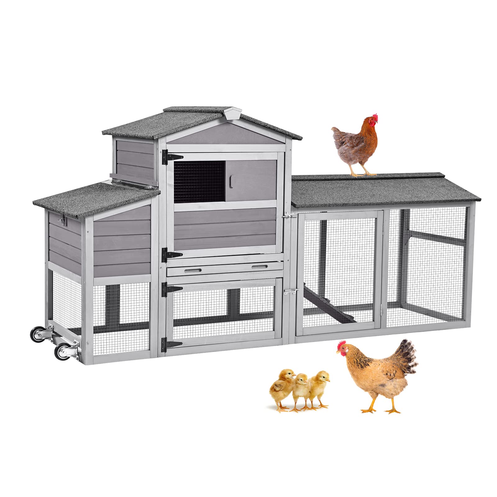 Aivituvin 80in Chicken Coop Mobile Hen House Outdoor Wooden Poultry ...