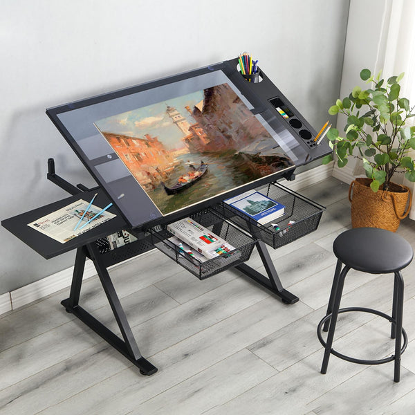 Drafting Table Adjustable Art Desk - LifeSky Artist Drawing Table Glas ...