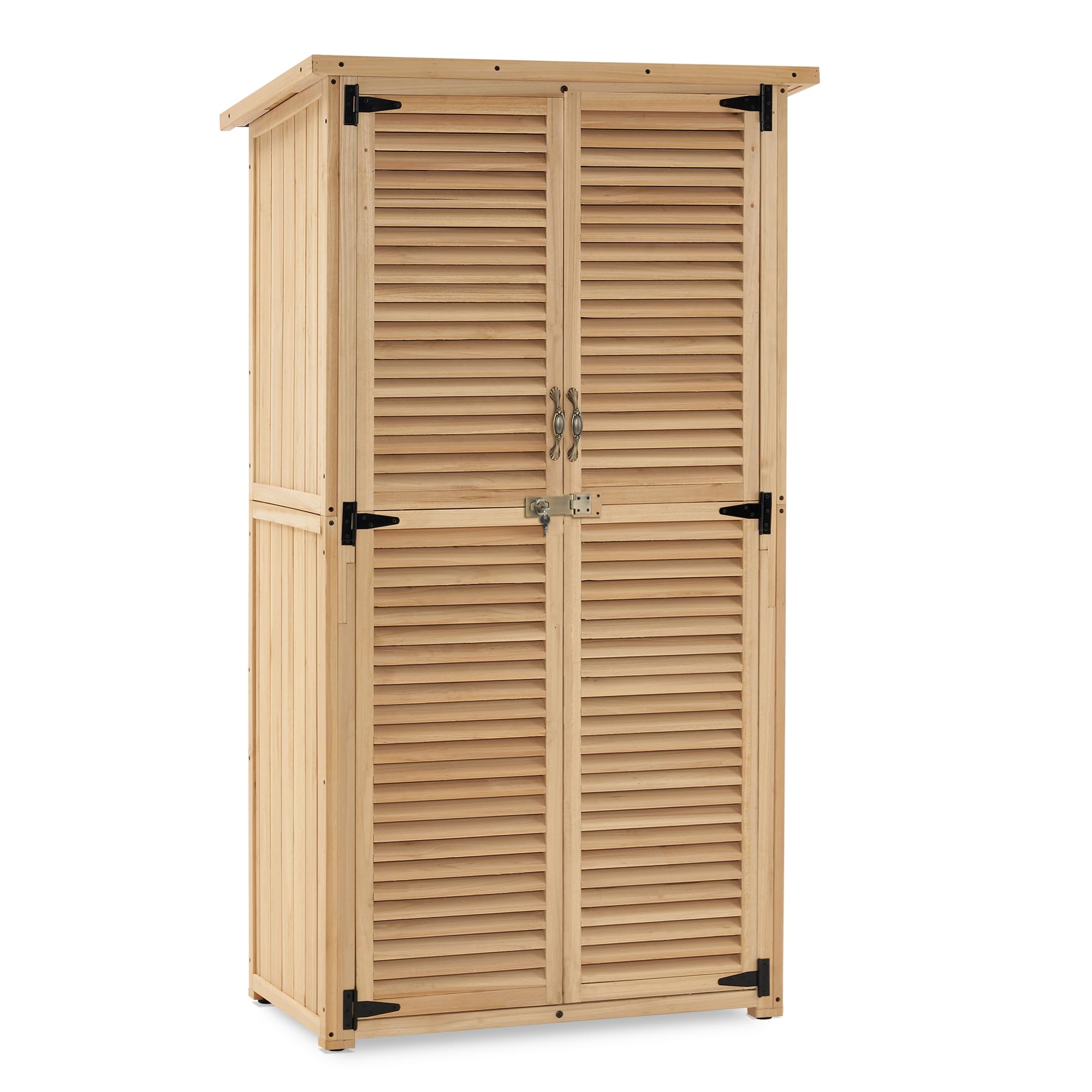 MCombo Outdoor Wooden Storage Cabinet, Garden Tool Shed with Latch ...