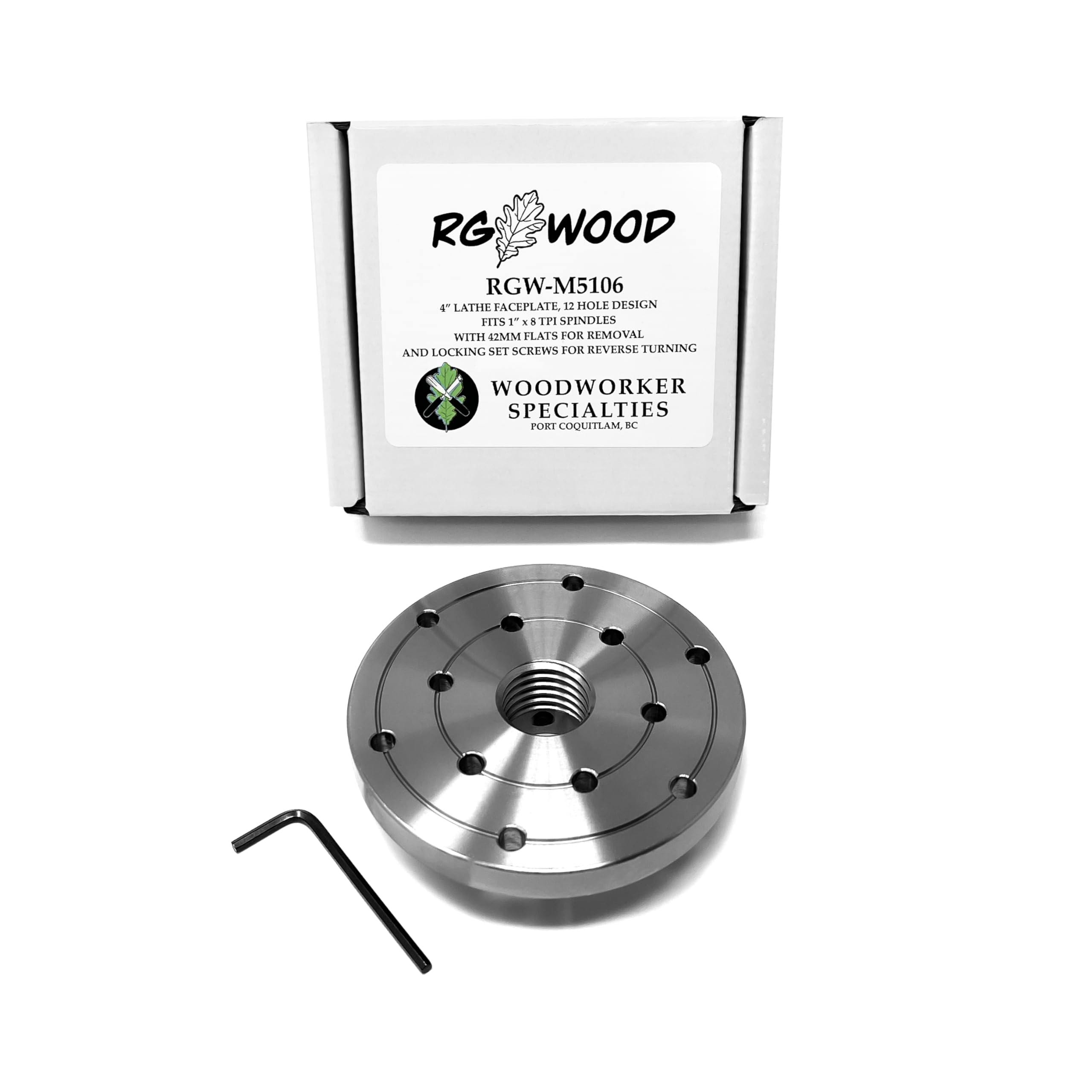 RGWOOD 4" Steel Wood Lathe Face Plate, 1" x 8tpi RH Threaded, with ...