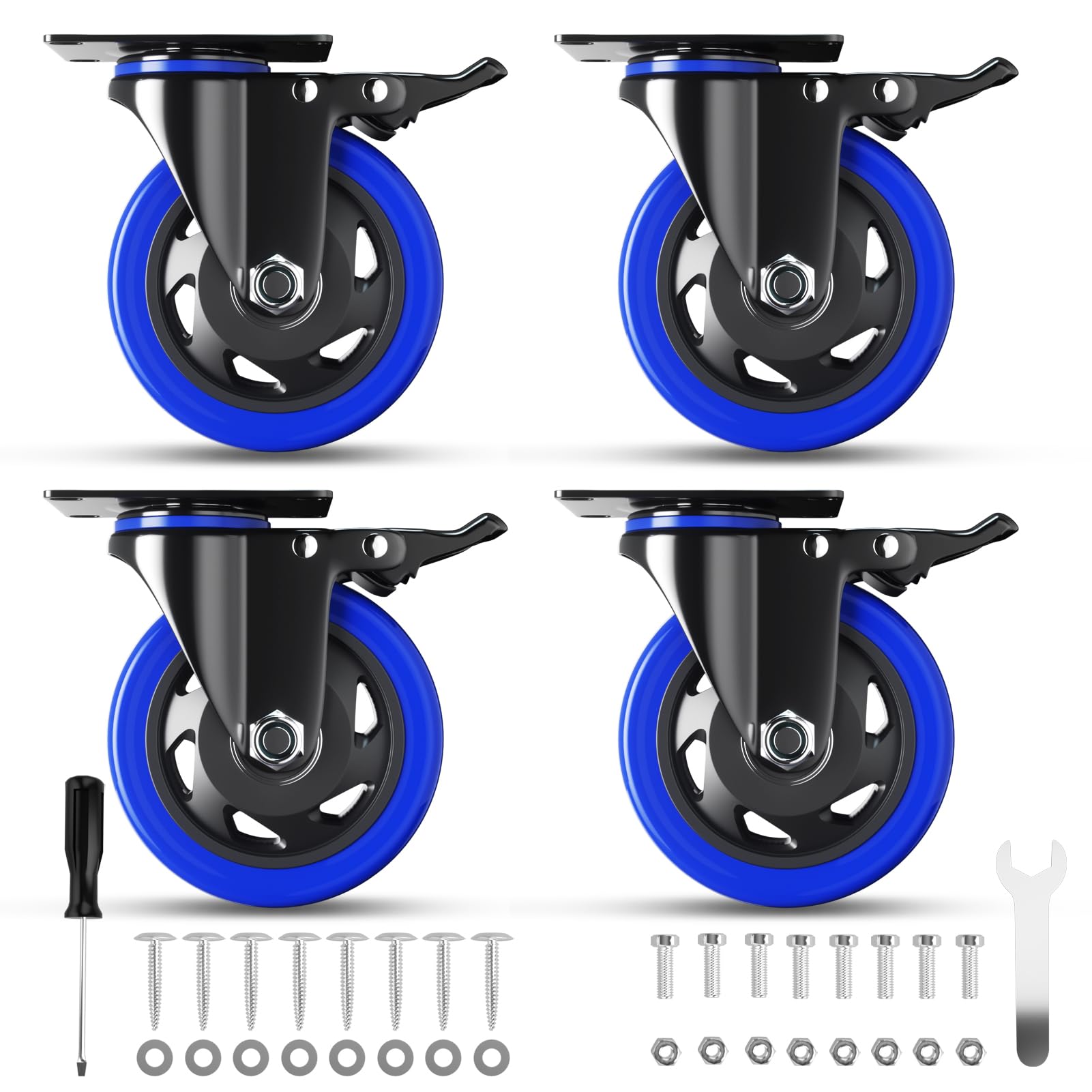 Caster Wheels 3 Inch, Swivel Casters Set of 4 Heavy Duty with Safety ...